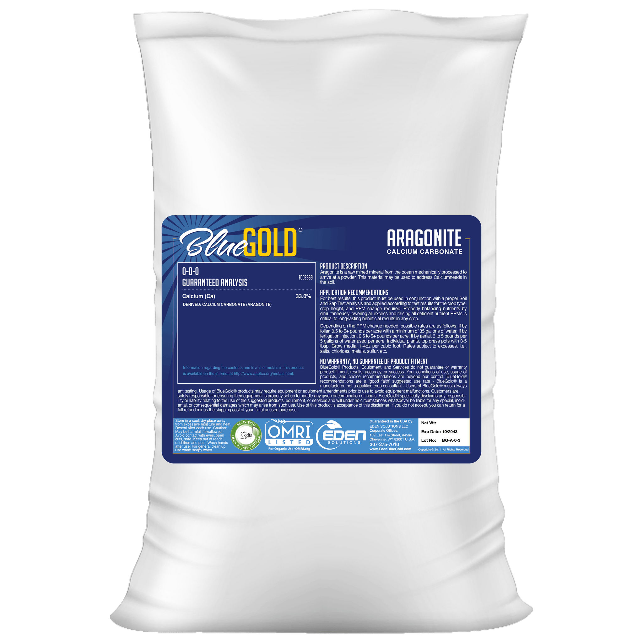 Eden Blue Gold Aragonite [Injectable] 45 Pound