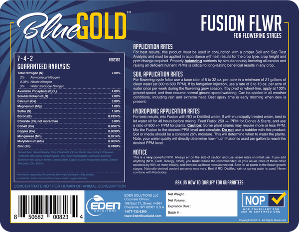Eden Blue Gold Fusion Flower 1 and 4 Gallon