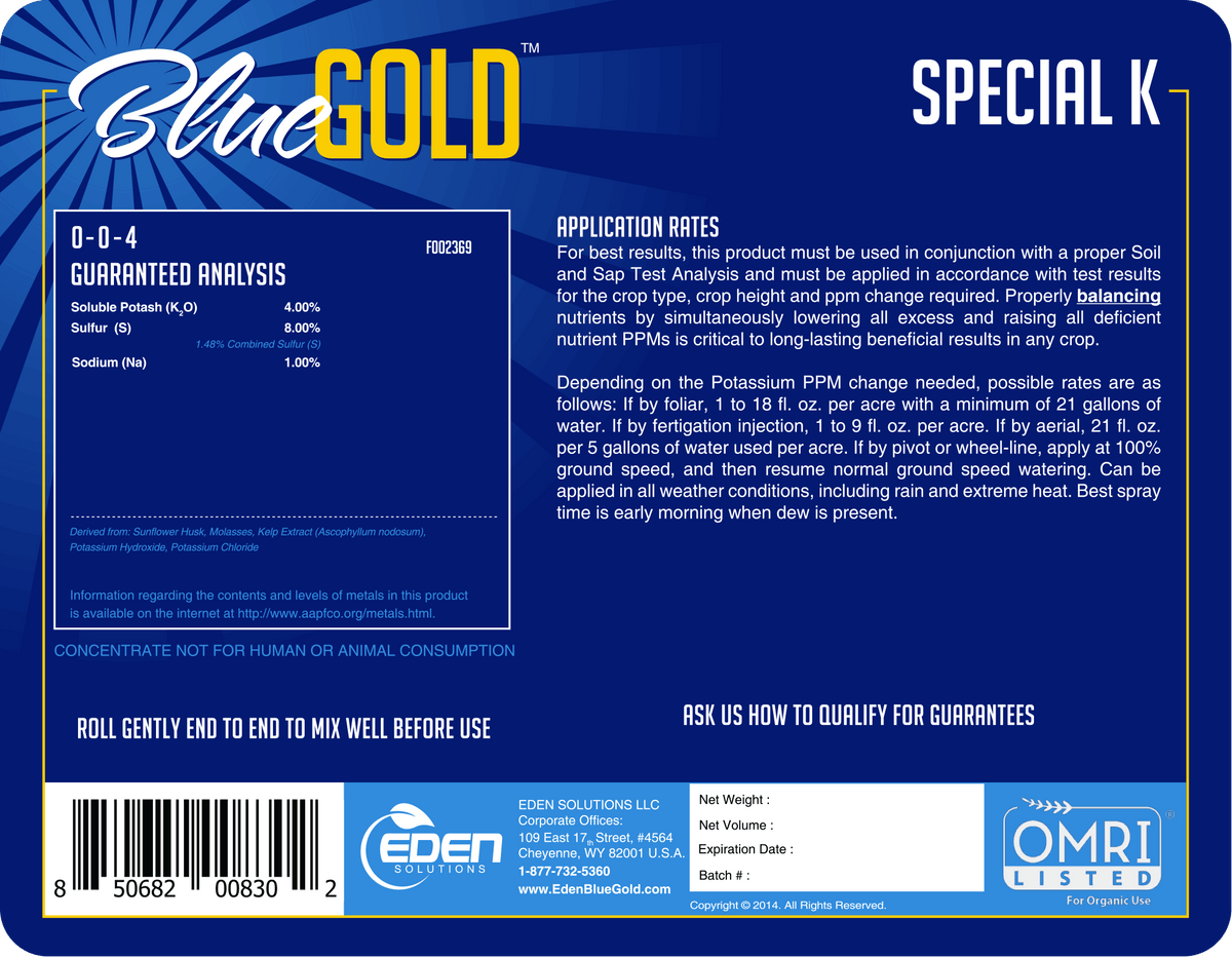 Eden BlueGold® Special K - 1 and 2.5 Gallon